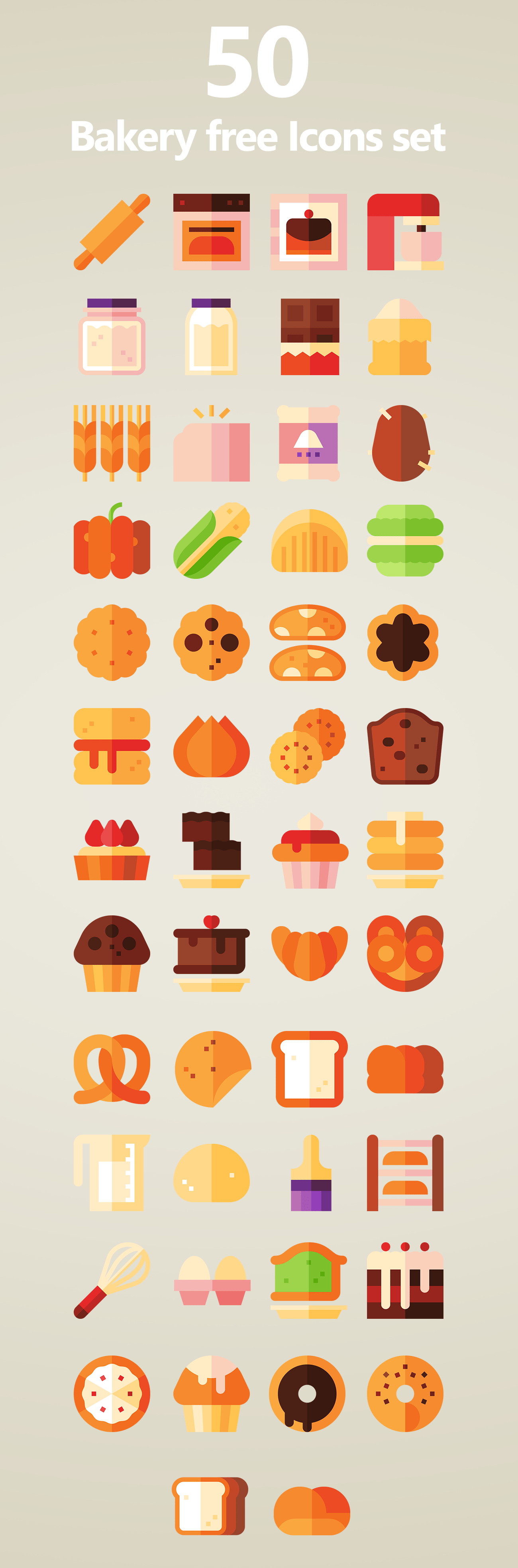 50 Free Bakery icons set | Creative Nerds